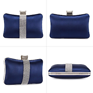 DA BODAN Fashion Womens Jane Satin Diamante Clutch Rhinestone Evening Bridal Prom Party Handbag Crossbody Purse Chain Bag (Dark blue 1)