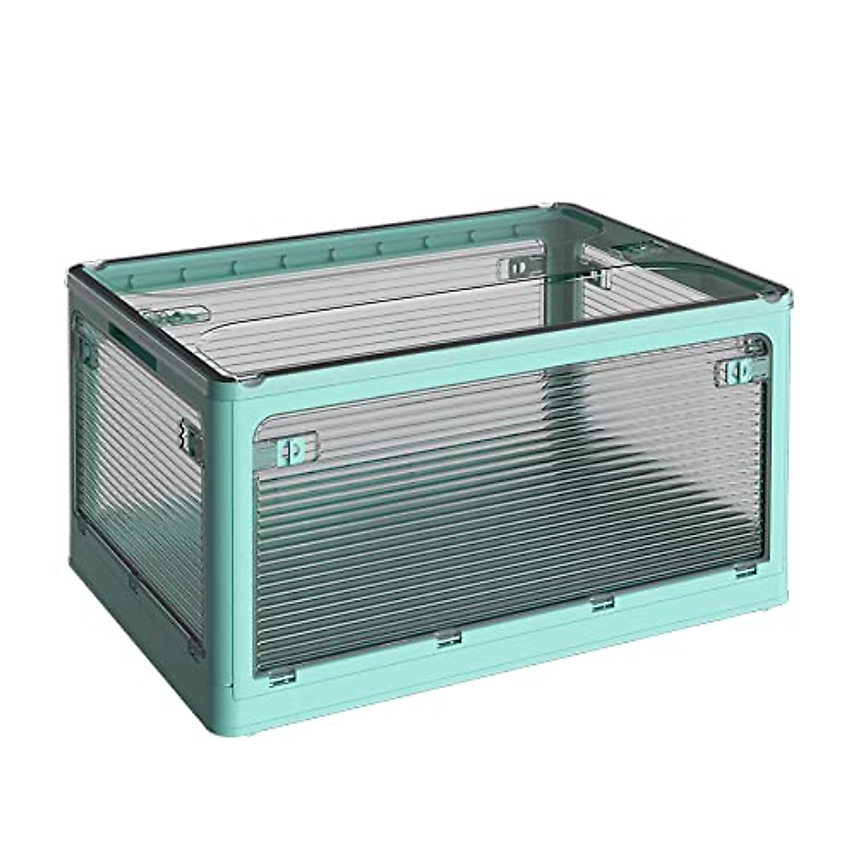 RAMGTW Large Clear Plastic Storage Box with Lid Wheels Collapsible Storage Bins with Five Doors Stackable Folding Container Organizer. Foldable Car Trunk Organizer Picnic Camping Family (Large, Blue)