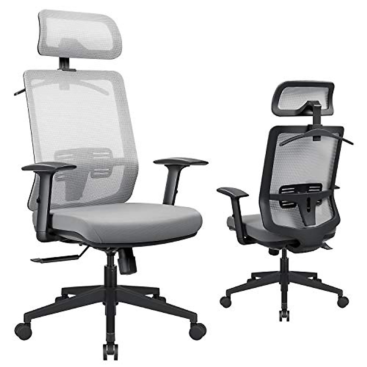Furmax Ergonomic Office Chair, High Back Desk Chair with Adjustable Headrest, Lumbar Support and Armrests, Mesh Computer Chair with Clothes Hanger (Gray)