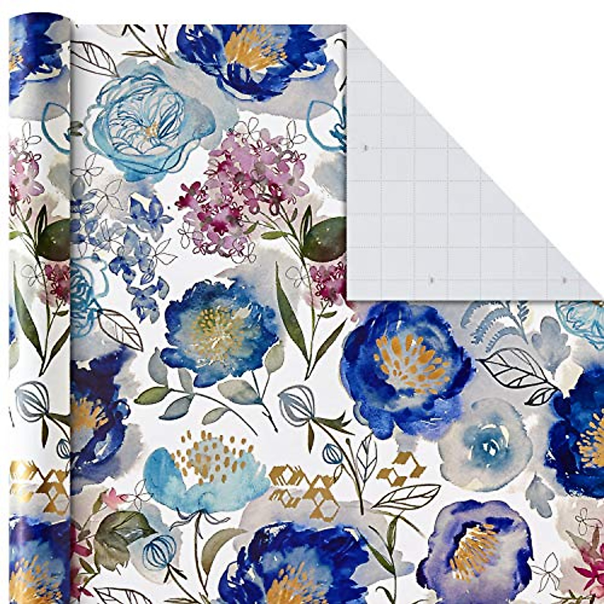 Hallmark All Occasion Wrapping Paper with Cut Lines on Reverse (6 Rolls: 180 sq ft ttl) Happy Birthday, Polka Dots, Blue Flowers for Birthdays, Mothers Day, Weddings, Graduations, Bridal Showers