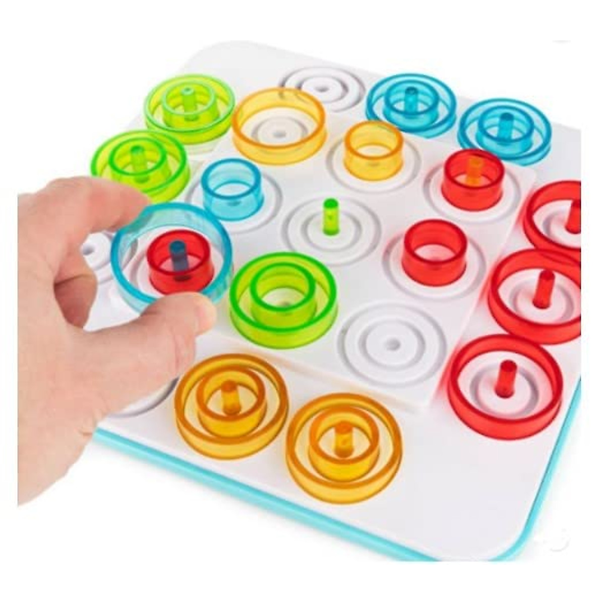 Otrio Board Game with Red, Green, Yellow and Blue Pieces, for 2-4 Player Ages 8 to Adult.Strategy-Based Board Game