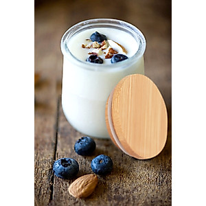 Oui Yogurt Jar Lids, Oui Yogurt Bamboo Jar Lids Set, Wooden Lids for Oui Yogurt Jars, Oui Yogurt Jars Lids with Silicone Sealing Rings, Cookie Glass Storage Lids, for 5 Oz Oui Yogurt Jars - 4 Pack