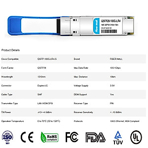 100G QSFP28 LR4 for Cisco QSFP-100G-LR4-S,QSFP-100G-LR4,100GBASE-LR4 QSFP28 1310nm 10km LAN WDM LC SMF DOM Optical Transceiver Module
