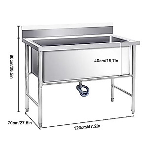 Commercial Kitchen Washing Sink Commercial Stainless Steel Utility Sink Freestanding Stainless Steel Sink with Drain Kit &Faucet for Restaurant, Laundry, Garage(47.2 * 27.5 * 30.5in)