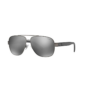 Polo Ralph Lauren Men's PH3110 Aviator Sunglasses, Semi-Shiny Dark Gunmetal/Mirror Silver, 60 mm