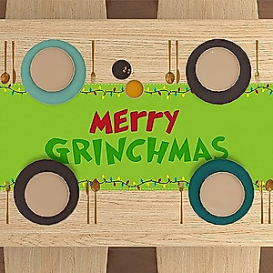 Linen Grinch Christmas Table Runner 72 Inches Long Grinch Decor Green Whoville Christmas Xmas Winter Holiday Home Kitchen Dinging Room Table Decorations