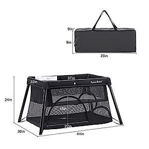 Pamo Babe Portable Crib for Baby Lightweight Playpen, Foldable Travel Playard with Comfortable Mattress for Babies to Toddler (Black)
