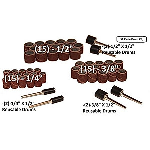 Katzco 51 Piece Drum Kit - 45 Sanding Bands, 6 Mandrills - Fits Any Drill - for Rotary Tools, Die Grinder, Power Drills, Carpenters, Woodworking, Paint, Sanding Surfaces and Finishing Jobs