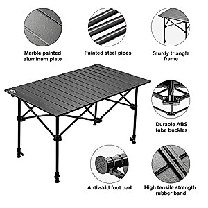 Night Cat Camping Table with Storage Basket Foldable Picnic Table for Outdoor Indoor Lightweight Rustless Adjustable Height 1.7-3ft BBQ Garden Backyard 75KG 37x22in