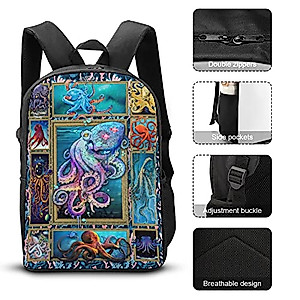 17 Inch Octopus Backpack Sea Animals Octopus Backpack Lightweight Waterproof Laptop Backpacks Casual School Bags Gifts for Boys Girls