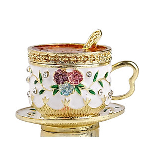 SEVENBEES Coffee Cup Figurine Collectibles Hinged Jewelry Box Trinket Boxes