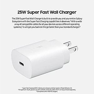 SAMSUNG 25W Wall Charger USB C Adapter, Super Fast Charging Block for Galaxy Phones and Devices, Cable Not Included, 2021, US Version, White