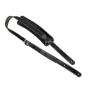 Walker & Williams C-19 Classic Black Vintage Style Rockabilly Guitar Strap Premium Signature Soft Grain Leather Extra Long For Acoustic, Electric, And Bass Guitars