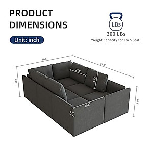 LLappuil Modular Sofa Sleeper Sectional Couch Convertible 6 Seater Modular Sectional with Storage, Black