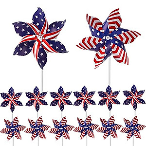 American Flag Patriotic Pinwheels Independence Day Pinwheels US Stars and Stripes Pinwheels with Instruction Garden Windmill Wind Spinner for Kids Adults, July of 4th Decor Yard Garden Lawn (30)