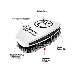 360 Sport Wave Brush 2.0 - Hard Flex Bristles - (Black Ice) - Wet Dry Technology - No Slip Rubber Grip Ultimate 360 Wave Brush Hairbrush by Crown Quality Products