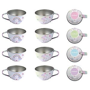 Jewelkeeper Toddler Toys Tea Set for Little Girls - 15 Pcs Tin Tea set for kids Tea Time includes Teapot, 4 Tea Cup and saucers set & 4 snack plates , Unicorn Tea Party Set with Carrying Case