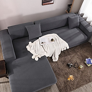 IMYOGI High Stretch Sofa Covers Stylish Polyester Sectional Sofa Slipcovers L Shape Modern Style Sofa Cover Couch Covers Machine Washable Furniture Protector for Living Room -Blue-4 Seater+4 Seater
