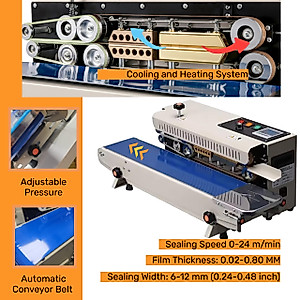 Continuous Bag Band Sealing Machine UX900K 220V with 110V Adapter Digital Temperature Control Horizontal Bag Sealer for 0.02-0.08 mm Plastic Bags Continuous Band Sealer