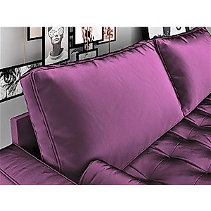 Container Furniture Direct Womble Modern Velvet Upholstered Living Room Diamond Tufted Chesterfield Loveseat with Gleaming Nailheads, Purple
