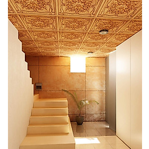 Ceiling Tin Tiles Decorative Drop Ceiling Tiles Distressed for Cafe Club Salon Hotel Store Bar 2'x2' PL07 Archaic Copper 10pcs