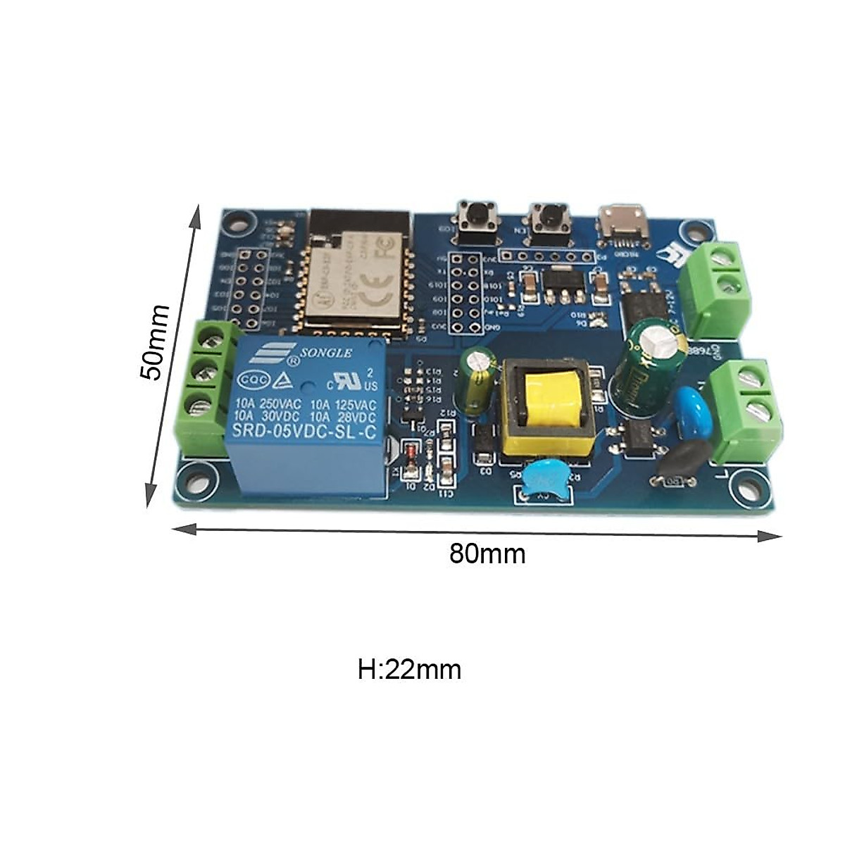 ESP32-C3 Single-Channel Wireless Fidelity Relay Switch Development Board ESP-C3-12F Remote Switch Control Module Supporting AC 90V-250V & DC 7V-12V Power Supply 4M Byte Flash