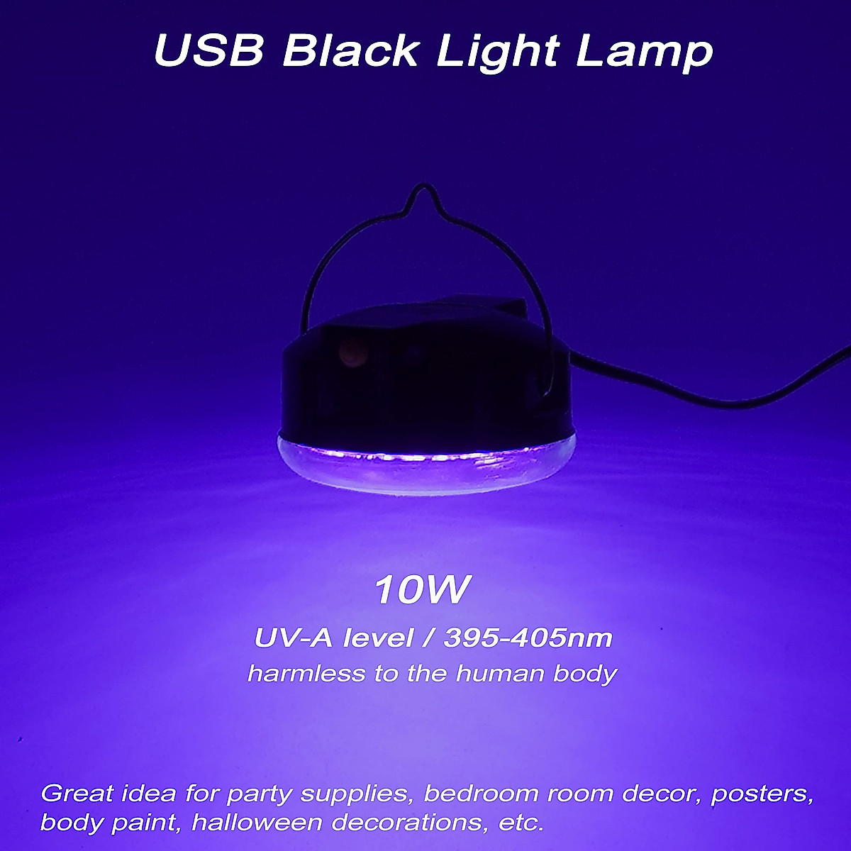 GREENIC USB Led Black Light Lamp, 10W Portable UV Blacklight, Glow in The Dark for Party Supplies, Bedroom Room Decor, Posters, Body Paint, Halloween Decorations, Urine, Scorpion Detection