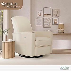 Evolur Harlow Deluxe Upholstered Plush Seating Glide Rocker, Swivel, Power Recliner with USB Port, Greenguard Gold Certified, Glider Chair for Nursery in Shell