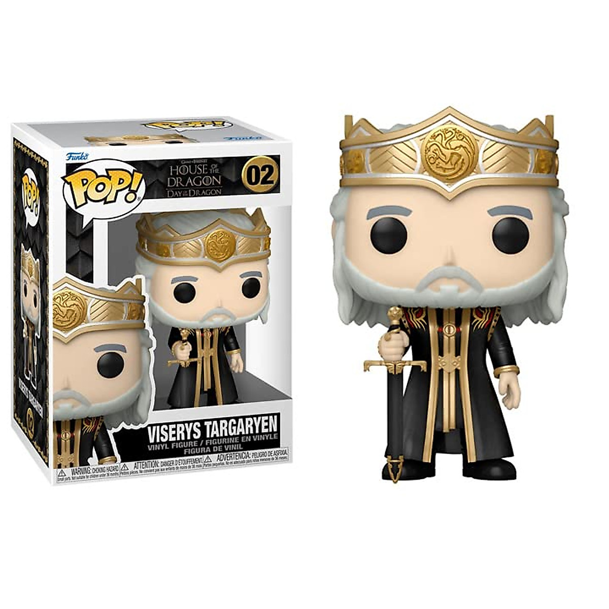 POP House of Dragon - Viserys Targaryen Funko Vinyl Figure (Bundled with Compatible Box Protector Case), Multicolored, 3.75 inches