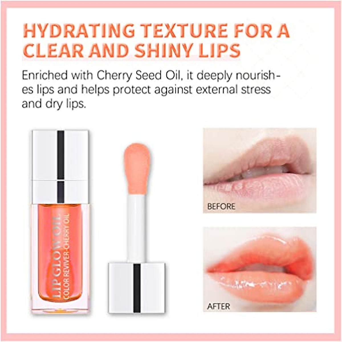 Plumping Lip Oil, Hydrating Lip Gloss Tinted Lip Balm Lip Care Transparent Toot Lip Oil, Big Brush Head Glossy Shine Lip Glow Oil Primer Lip Tint, Gift for Her (001# Pink)