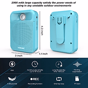 Voice Amplifier, Towevine Portable Rechargeable Microphone Speaker with Headset and Waistband for Teachers, Classroom, Singing, Coach, Training, Presentation, Tour Guide - Blue