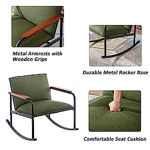 DUOMAY Modern Accent Rocking Chair Set of 2, Mid Century Upholstered Glider Rocker Armchair with Metal Base Linen Fabric Nursery Glider Chair with Wooden Grips for Living Room Bedroom, Green