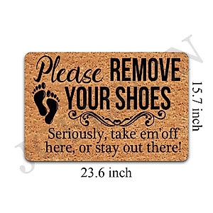 Joelmat Please Remove Your Shoes Seriously Take Em'Off Here Or Stay Out There Entrance Non-Slip Indoor Rubber Door Mats for Front Door/Bathroom/Garden/Kitchen/Bedroom 23.6"x 15.7"