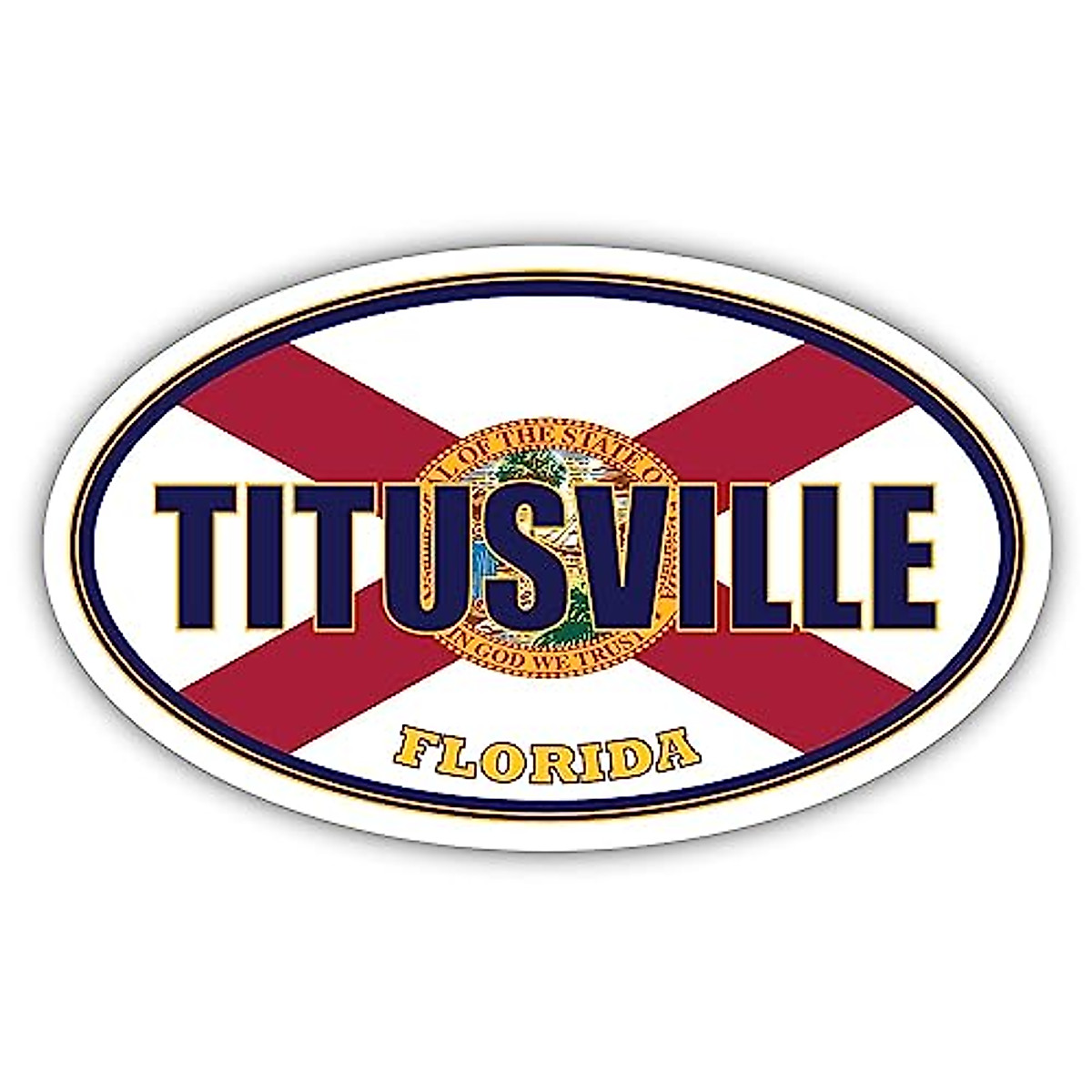 3 Pack 2x3 inches | Titusville City Florida State Flag | FL Flag Brevard County Oval State Colors Construction Toolbox, Hardhat, Lunchbox, Helmet, Mechanic, Luggage