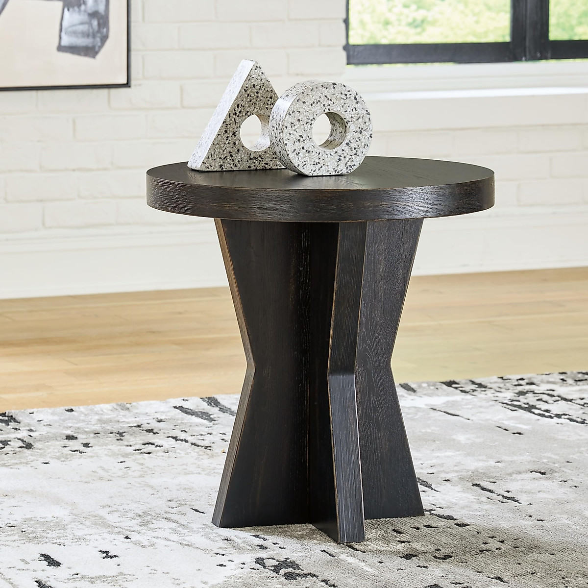 Signature Design by Ashley Galliden Rustic Geometric Base End Table with Rubbed-Through Effects, Black