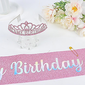 Pink Birthday Crown Adult Woman & Glitter Its My Birthday Sash for Women Birthday Tiara for Women Birthday Hat Birthday Girl Crown Pink Crown for Women Parties Favors Pink Birthday Decorations