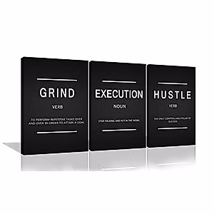3 Pieces Grind Verb Hustle Verb Execution Noun Motivational Wall Art Canvas Print Office Decor Inspiring Framed Prints Inspirational Quotes for Wall Art Decoration Ready to Hang