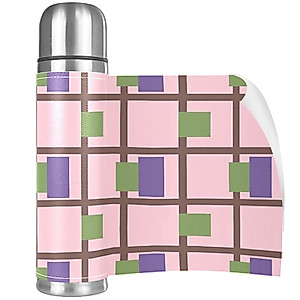 Stainless Steel Leather Vacuum Insulated Mug Cascading Plaid Thermos Water Bottle for Hot and Cold Drinks Kids Adults 16 Oz