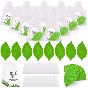 BUWUSMU 40 Sets Wedding Mini Soap Favors, Baby Shower Favors for Guests with Thank You Gift Cards, Eucalyptus Scented Soap Greenery Bridal Shower Gifts, Organza Bags for Party Housewarming Boy Girl