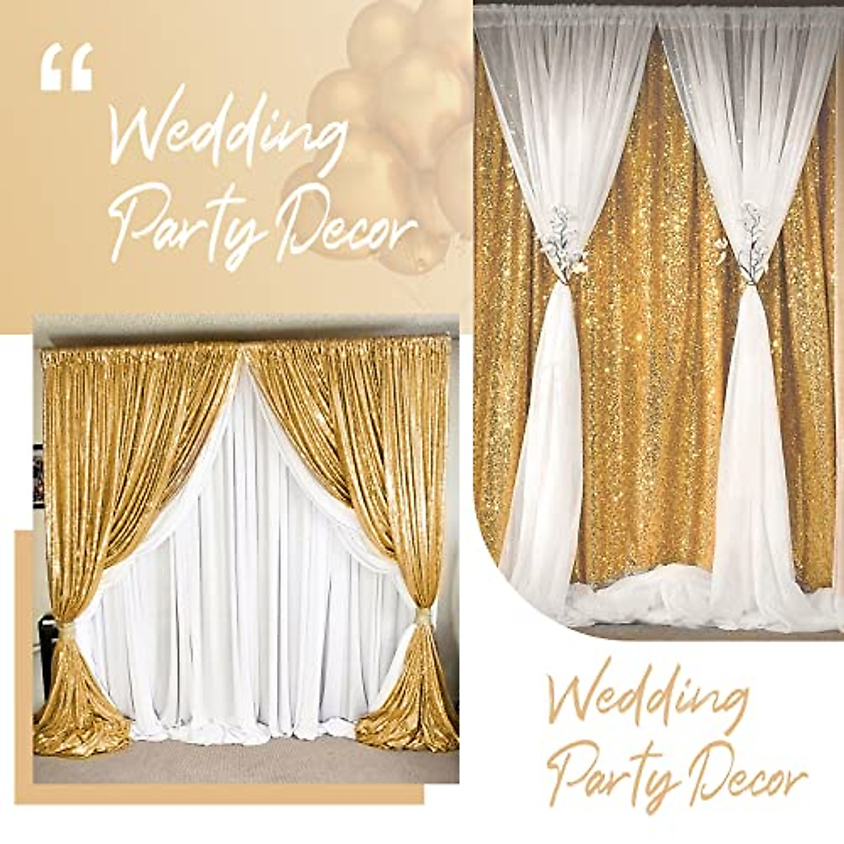 Sequin Backdrop Curtain 4 Panels 2ft x 8ft Wedding Ceremony Background Backdrop Glitter Shimmer Fabric Backdrop Drapes for Photography Props Wedding Arch Bridal Shower Home Decoration (Gold)