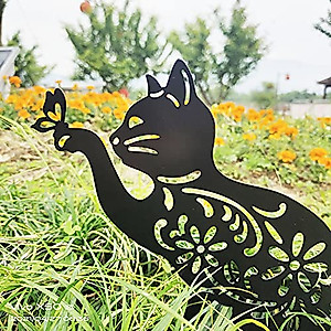 FASHAJI Cat Garden Decor, Metal Cat for Kitchen Outdoor, Yard Art Metal Cat Sculpture for Backyard Farm Patio Yard Lawn Home Decorations