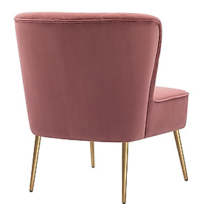 DUHOME Velvet Accent Chair, Armless Slipper Chair, Vanity Chairs Makeup Chair with Back, Upholstered Sofa Chair with Golden Legs Barrel Chair for Living Room, Bedroom Pink