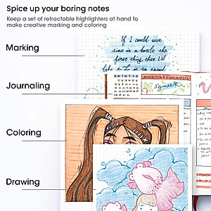 Writech Retractable Highlighters Assorted Colors: Chisel Tip Click Aesthetic Highlighter Marker Pens Pack Multi Colored Ink No Bleed Smear for Highlighting Journaling (12ct Neon+Pastel)