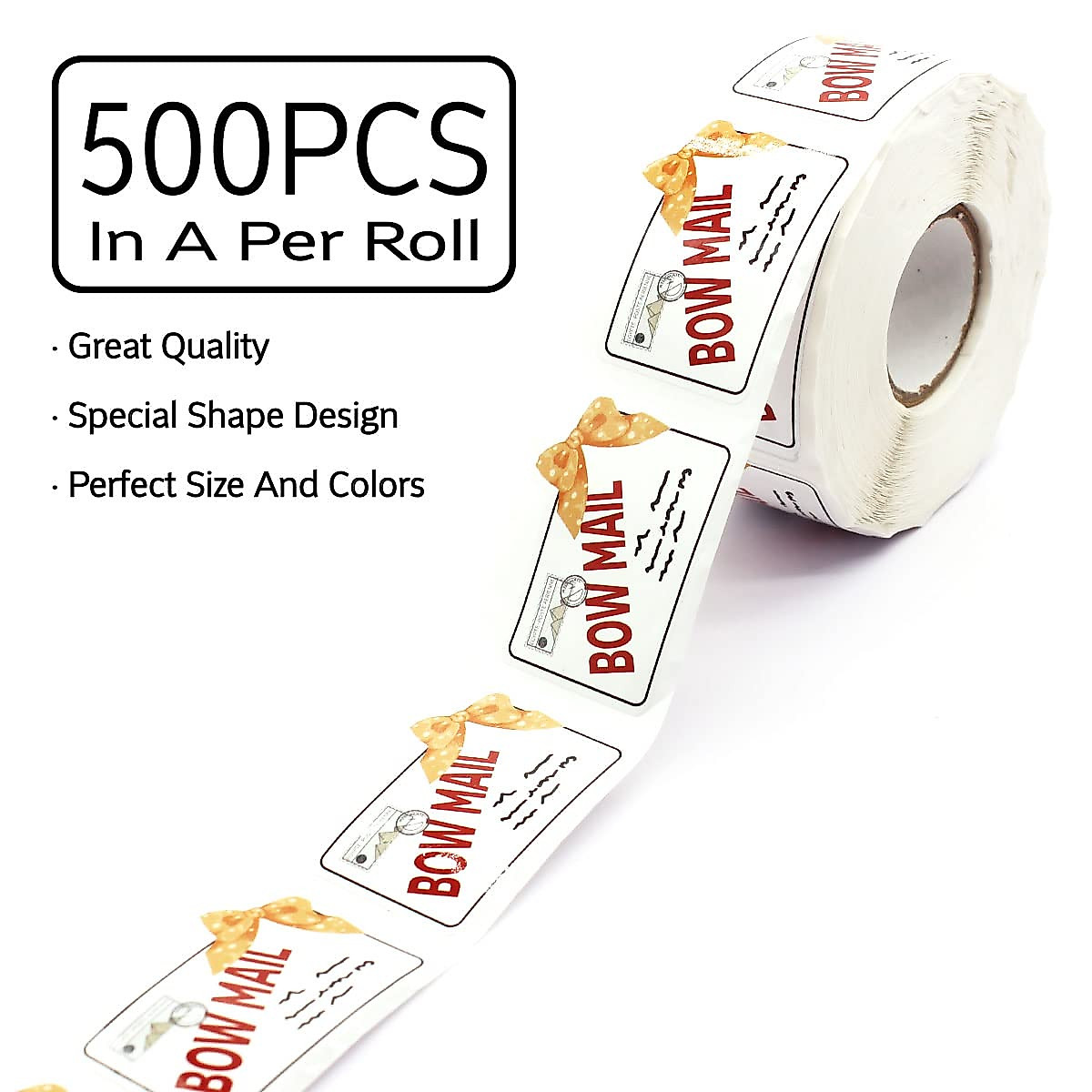 Bow Mail Stickers,Thank You Stickers,Handmade Stickers,Small Shop Stickers,Envelopes Stickers for Small Business, Online Retailers,Handmade Goods,500 Labels Per Roll