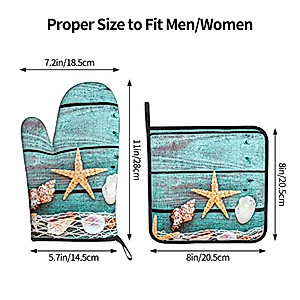 Pretty Turquoise Blue Nautical Oven Mitts and Pot Holders Sets Heat Resistant Kitchen Microwave Gloves for Baking Cooking Grilling BBQ