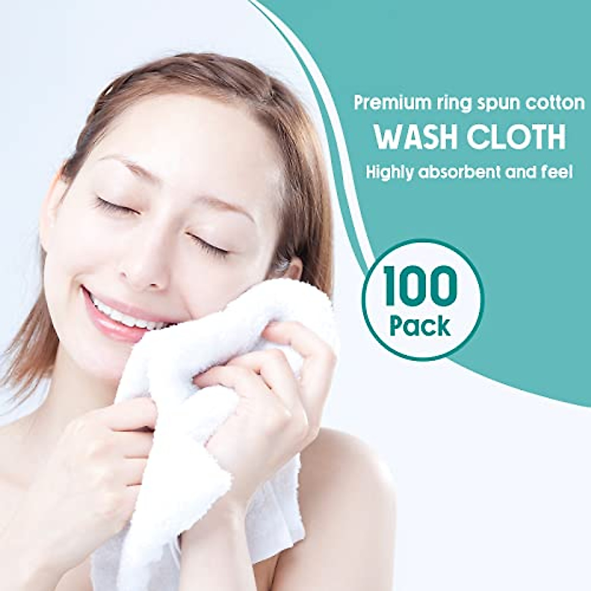 Wash Cloths Bulk White Face Cloths Cotton Washcloths Set Hand Towels Absorbent Quick Dry Towels for Bathroom Soft Cleaning Rags for Bath Body Spa Gym Kitchen Dish, 12 x 12 Inches (100 Pieces)
