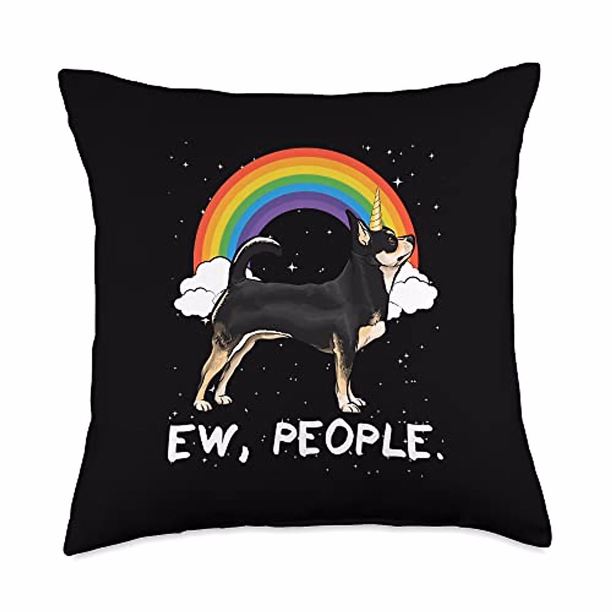 Black Chihuahua Owners Co. Rainbow Black Chihuahua Ew People Unicorn Dog Throw Pillow, 18x18, Multicolor