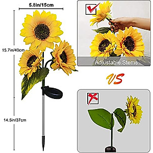 2 Pack Sunflower Solar Lights Outdoor Decor with 3 LED Sunflower Yellow Flower Lights Decorative Waterproof for Patio Lawn Garden Yard Pathway Decoration