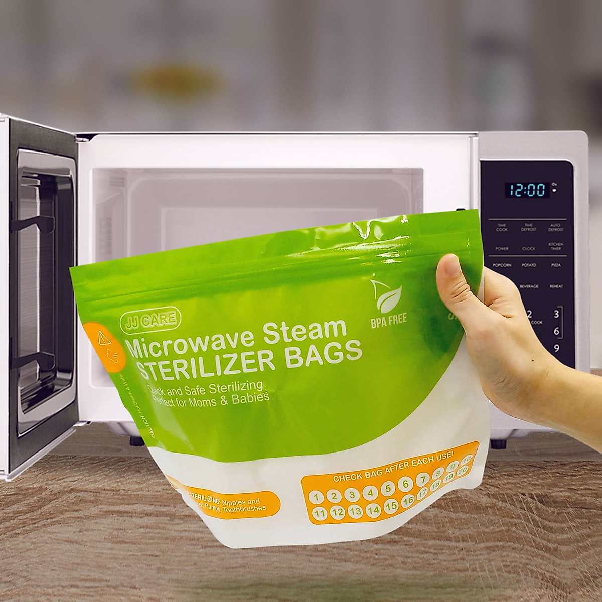 JJ CARE Microwave Bottle Sterilizer Bags [5 Count/Box - Pack of 4] - Travel Sterilizing Bags for Baby Bottles, Breast Pump, Bottle Parts, Pacifiers, Nipples, Soothers & Teethers