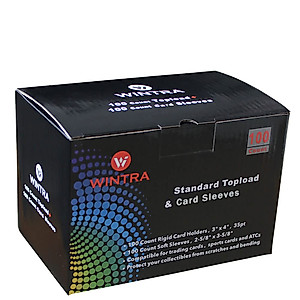WINTRA 3" x 4" 100 Count 35pt Topload Hard Card Holder and 100 Count Penny Soft Card Sleeves Protectors Bundle for Trading and Sports Cards (100 topload + 100 Sleeves)